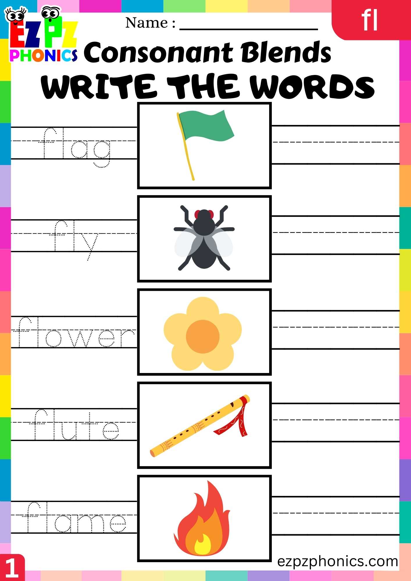 Group1 Fl Words Write The Words Phonics Consonant Blends Worksheet